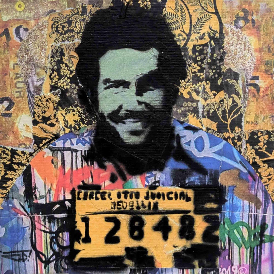 Original Portrait of Pablo Escobar | Handmade Painting | Collage and ...