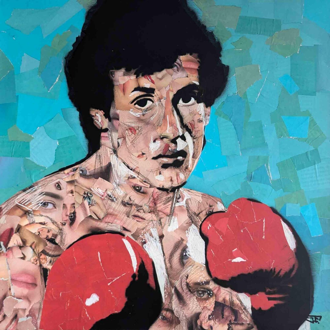 Original Rocky Balboa Portrait | Handmade Painting | Collage and Ink ...