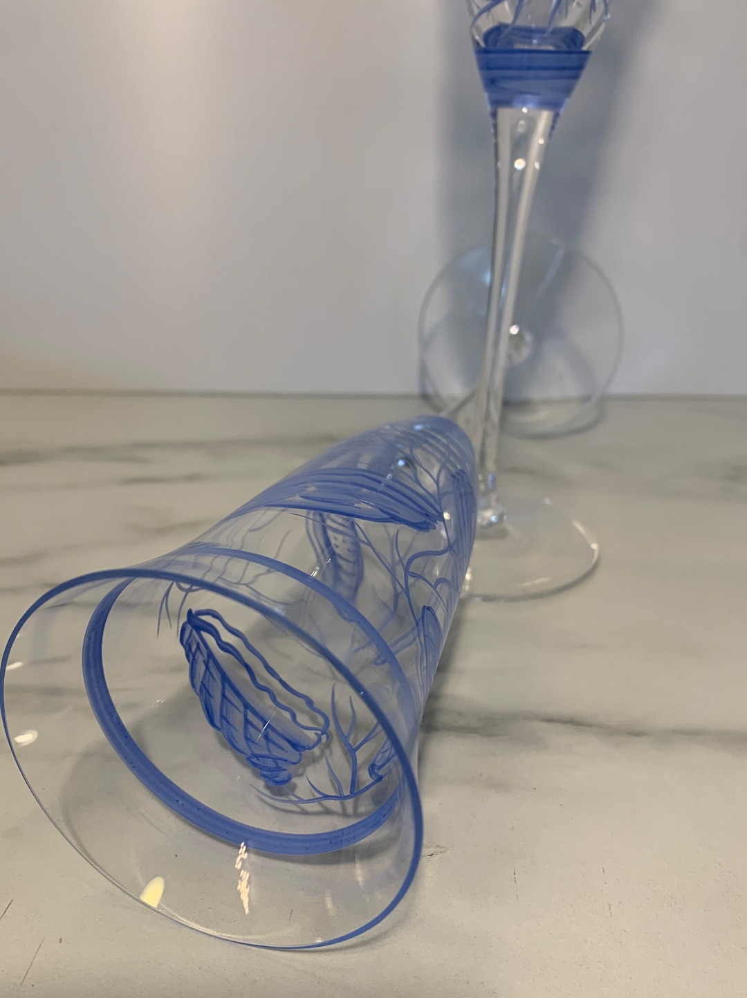 Pair of Champagne Flutes, With Hand Painted Shell Design - Etsy UK