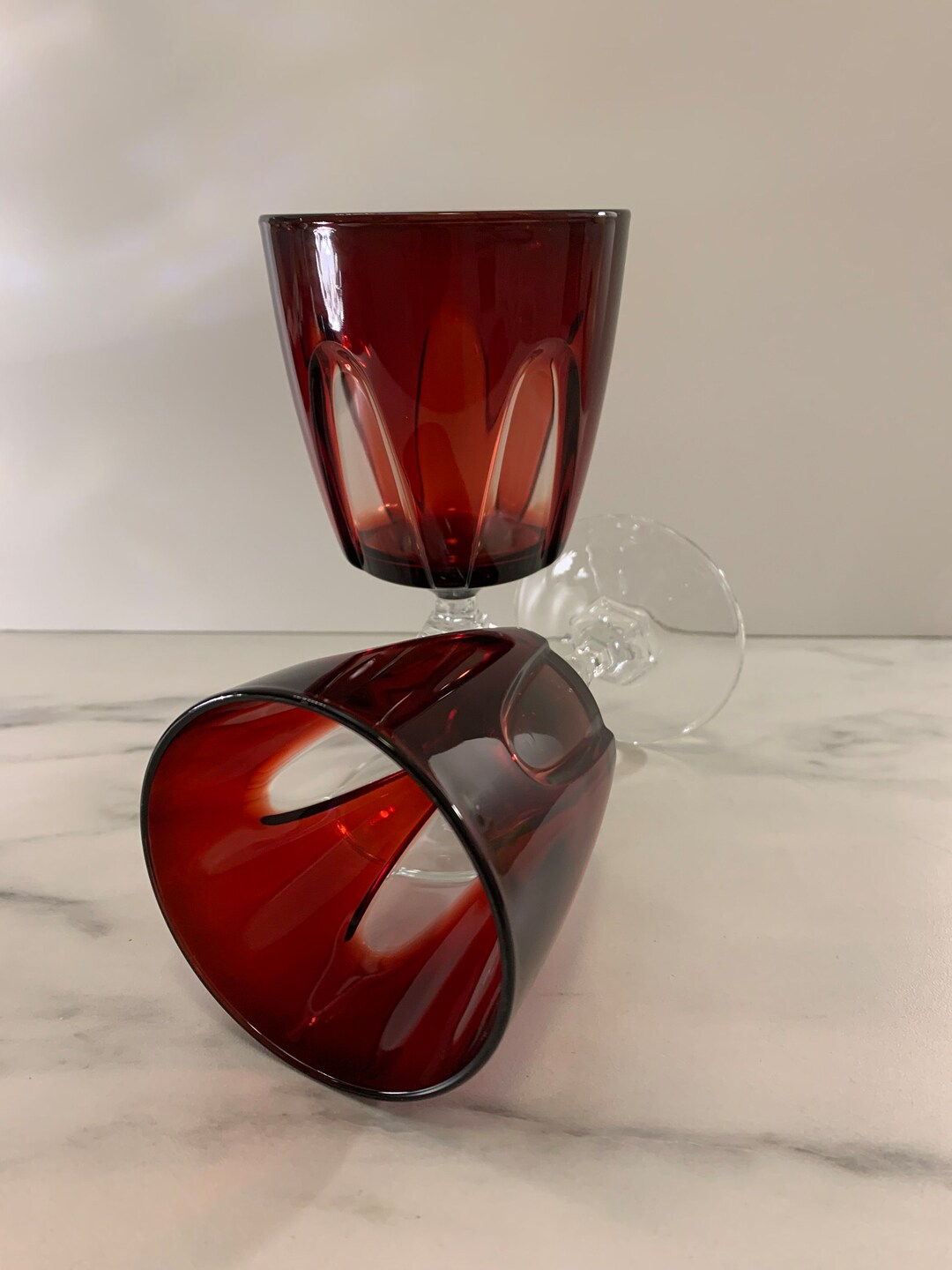 Pair of Mid Century 1970s, Ruby Red French Stemware Glassware. - Etsy