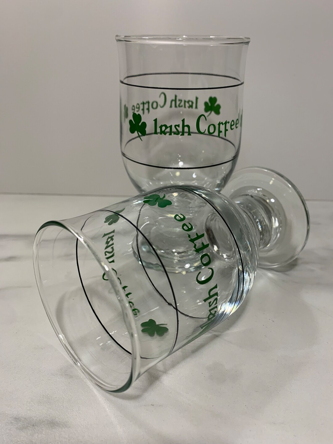 Pair of 1970s, Handleless Irish Coffee Glasses, in Transparent/geen ...