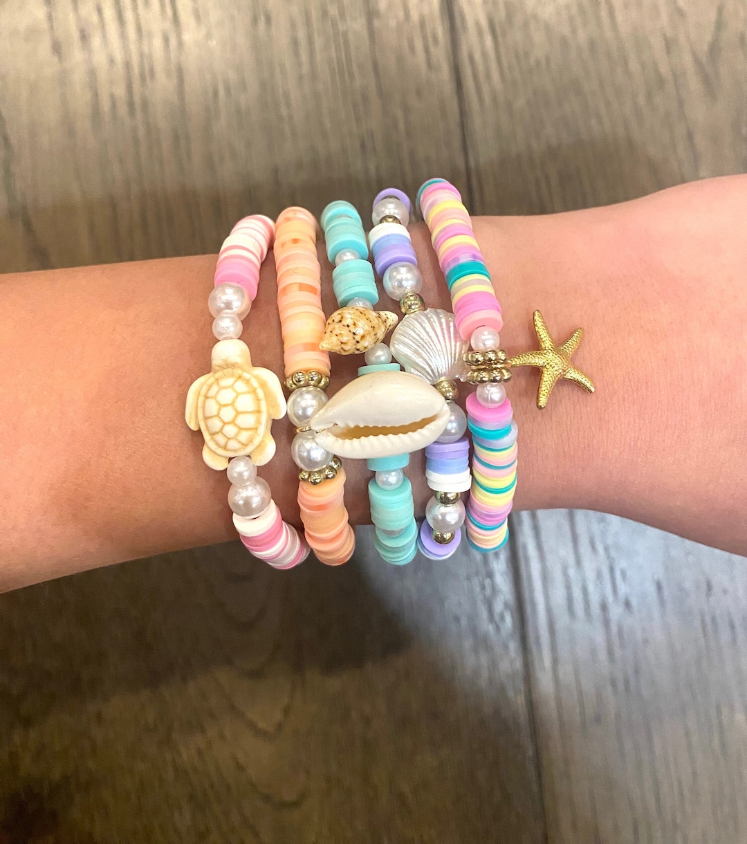 Beach Themed 5pcs Clay Bead Bracelet - Etsy