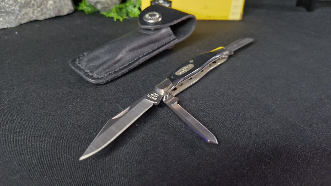 Buck 303 Cadet Knife 0303BKS-B. Black Valox, Nickel Silver. Leather ...