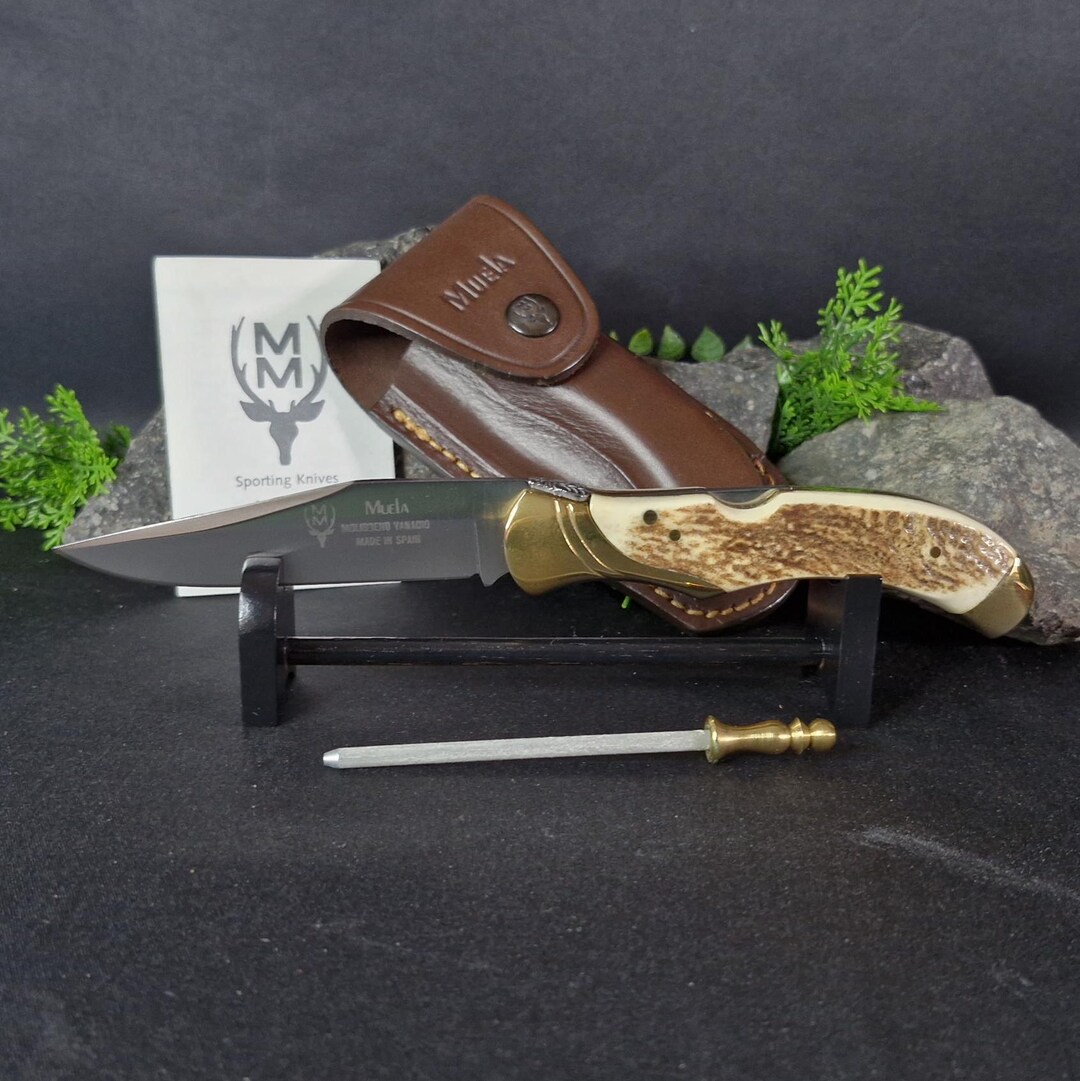 Muela Folding Knife GL-10A. Stag Handle. Leather Sheath. Sharpener. - Etsy