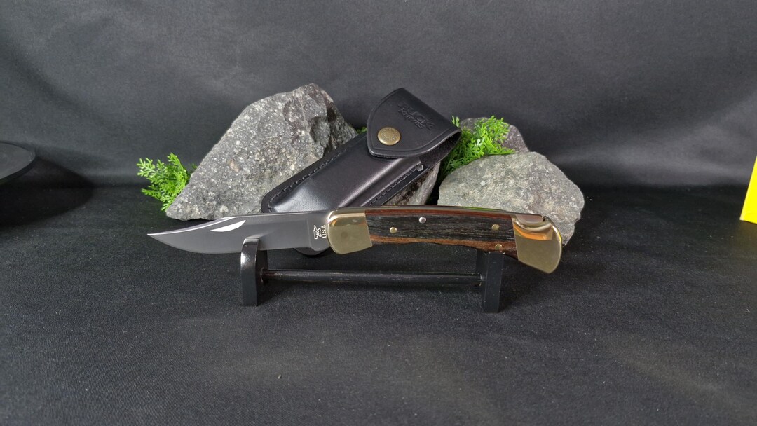 Buck 50th Anniversary 110 - 110BRSFG-B Folding Hunter. Leather Sheath ...