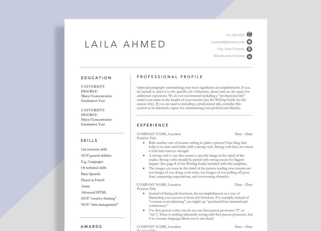 Minimalist Resume Template -- Word, Pages, Google Docs - Etsy