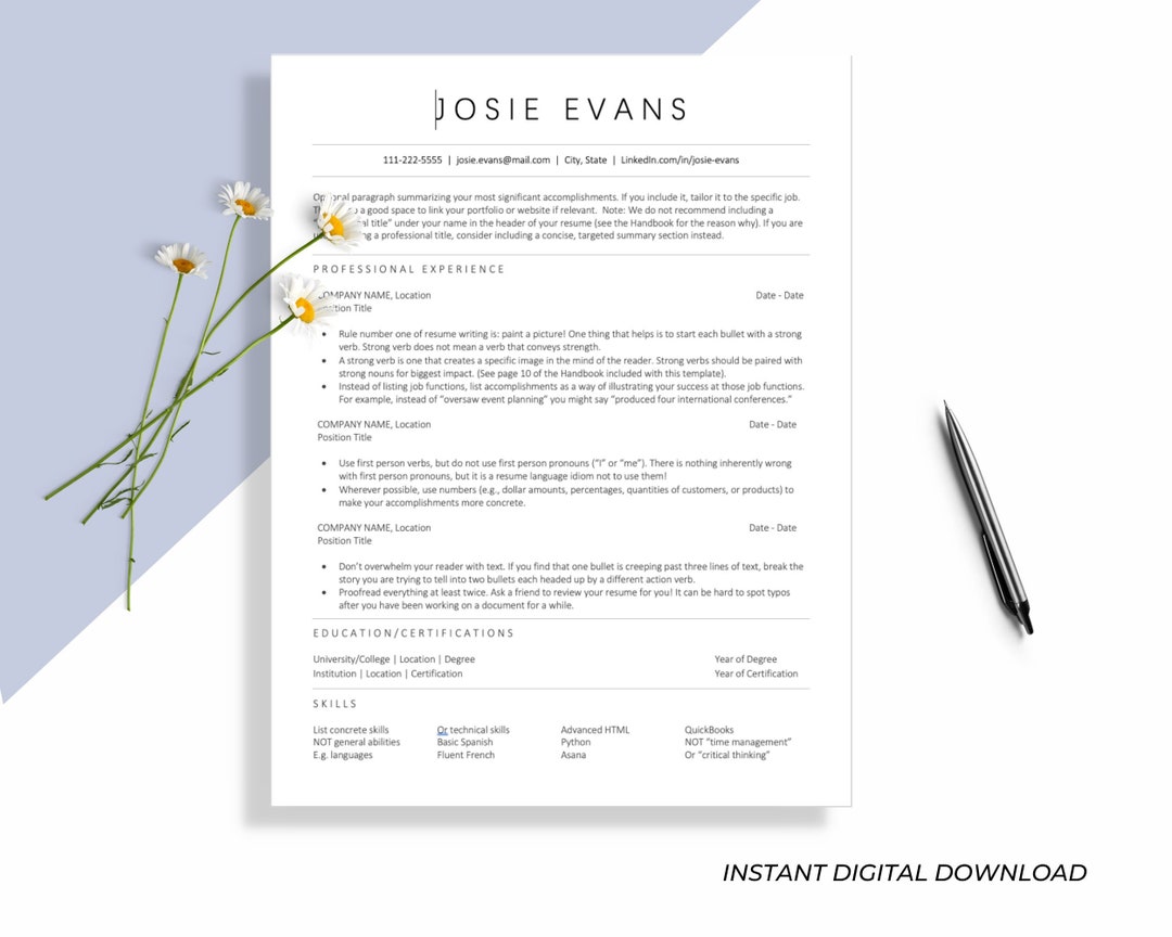 Simple Modern Ats-friendly Resume Template - Etsy