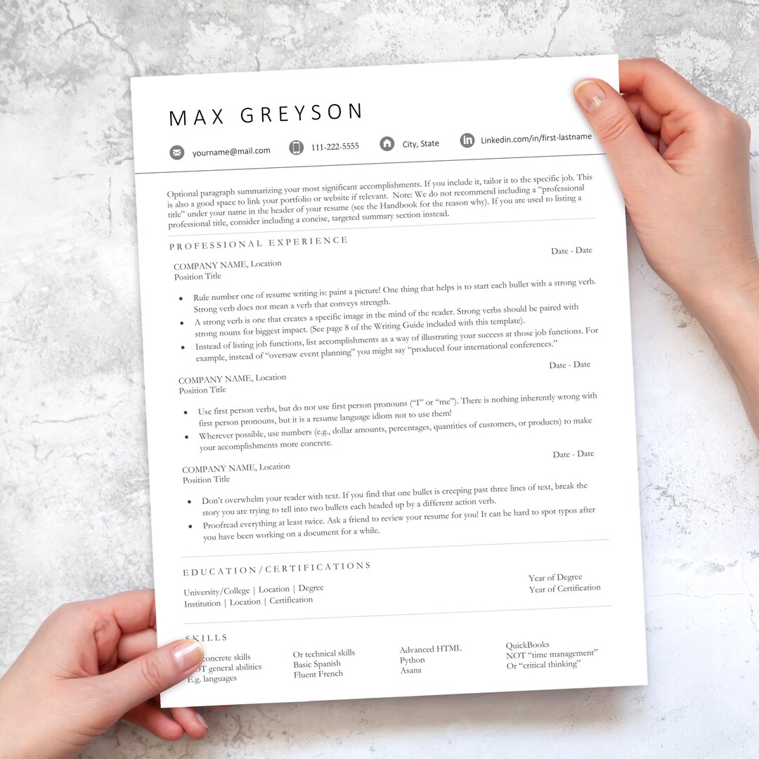 Customizable Resume Template - Etsy