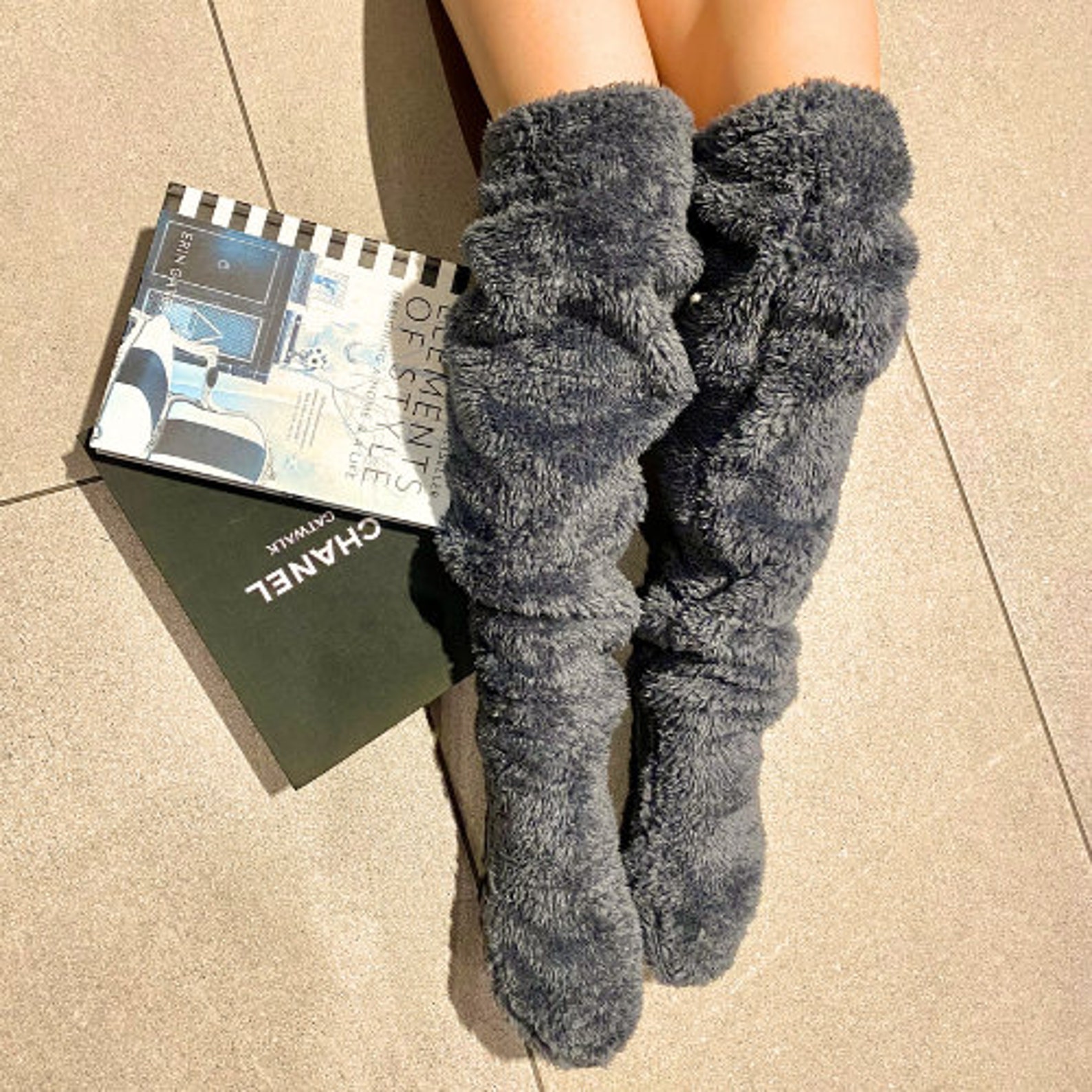 Knee High Fluffy Alpaca Christmas Socks, Fuzzy Christmas Socks, Heated ...