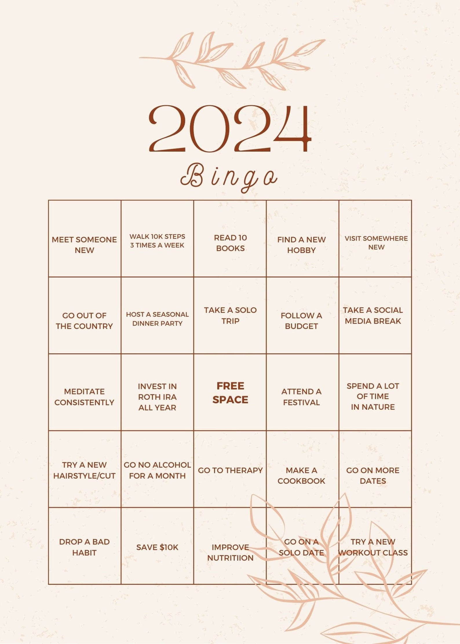 2024 Bingo, Esthetic Bingo Card, Vision Board Bingo, 2024 Vision Card ...