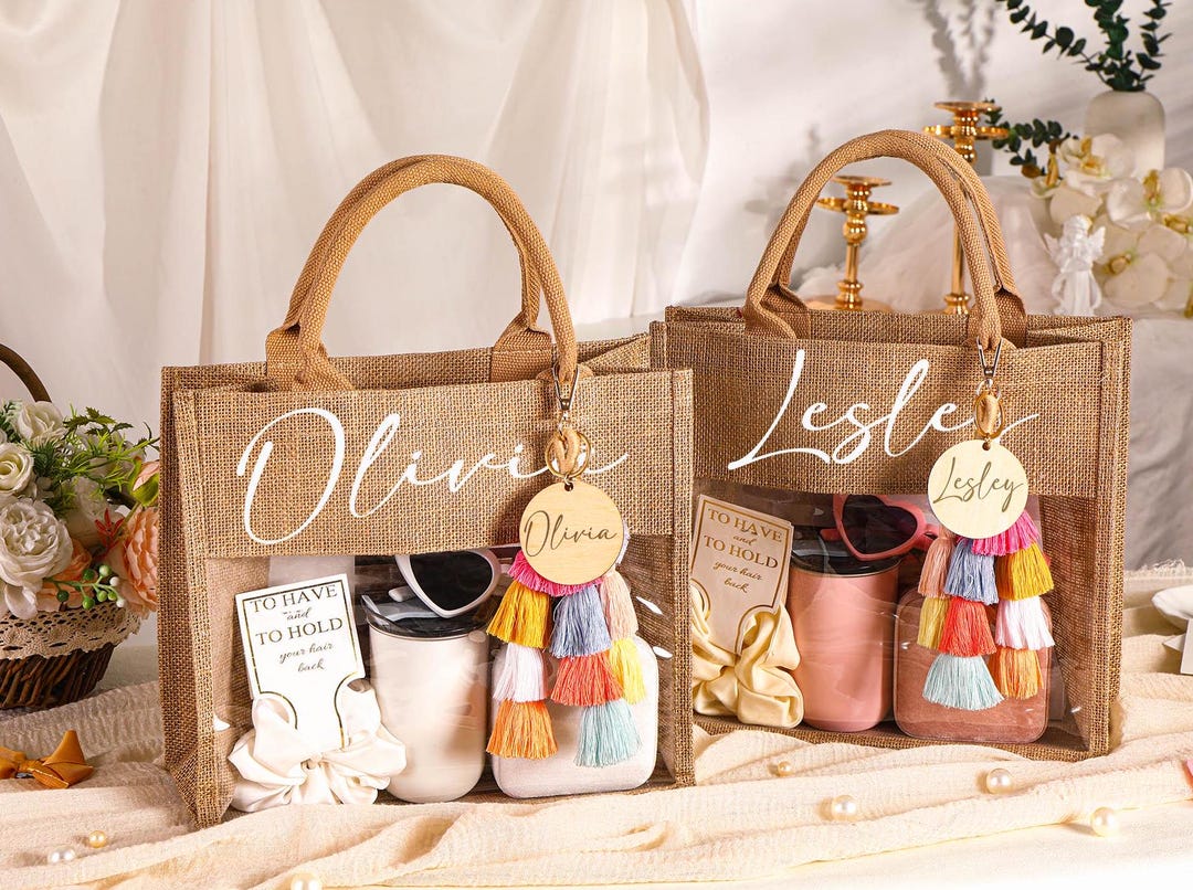 Burlap and PVC Bridesmaid Gift Bag, Bachelorette Party Bag for Her ...