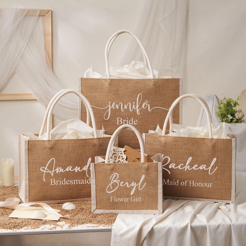 Personalized Burlap Bridesmaid Beach Bags, Bohemian Tassel Charm Tote ...