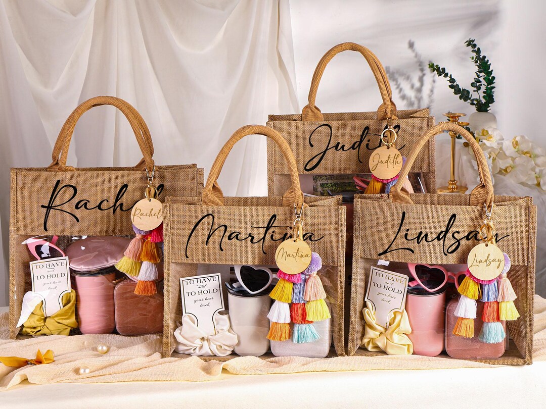 Custom Burlap and PVC Bag, Personalized Bridesmaid Gift Bag, Beach Tote ...
