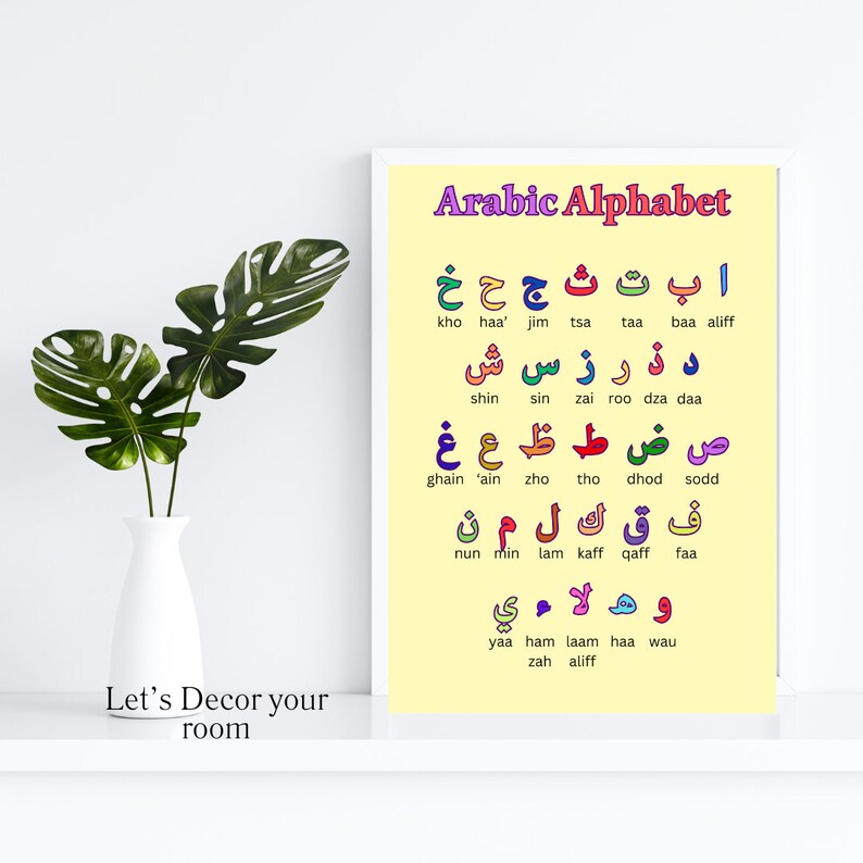 Arabic Alphabet Printable Poster, Colorful Arabic Alphabet Wall Art ...