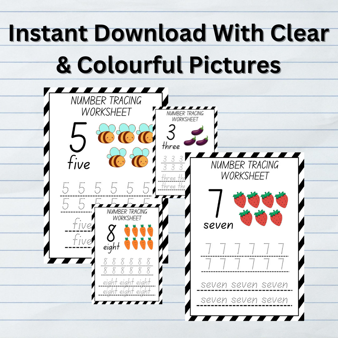 Printable Tracing Numbers Worksheet for Kindergarten Tracing - Etsy