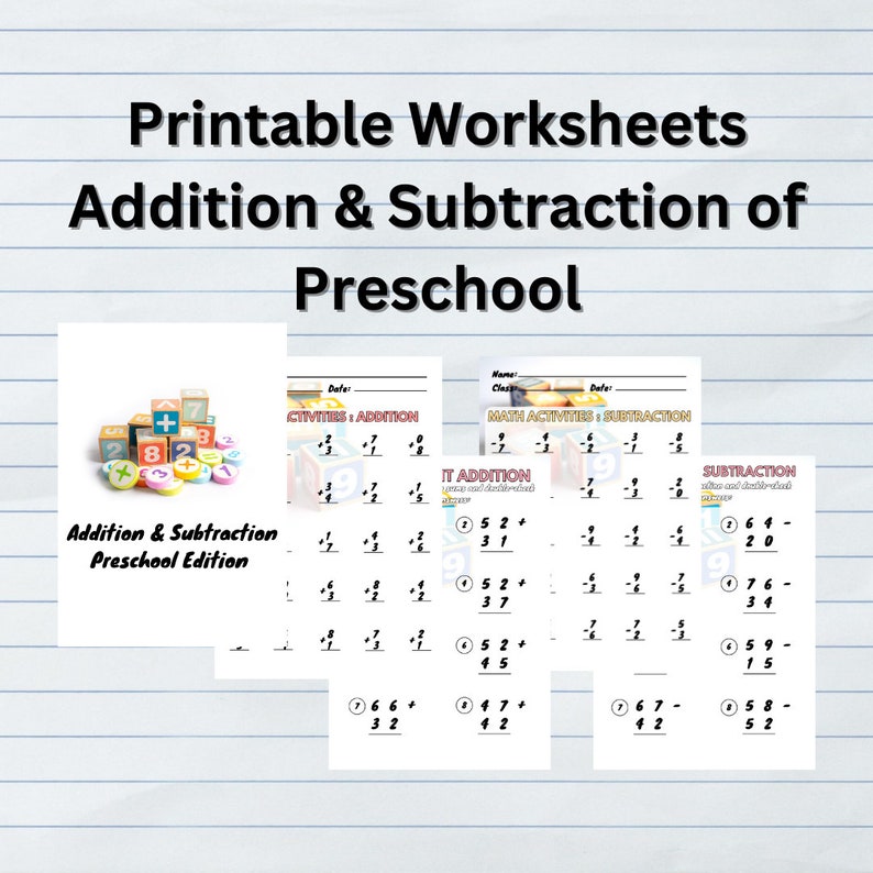 Printable Worksheets of Addition and Subtraction of Preschool - Etsy
