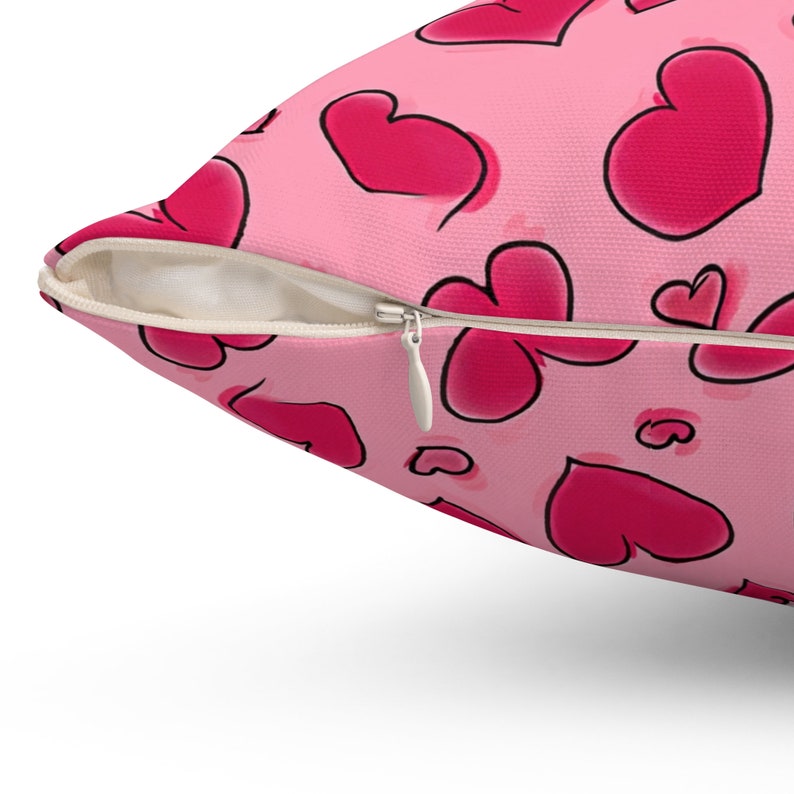 Hot Pink Square Pillow With Hearts, Valentine's Design Spun Polyester ...