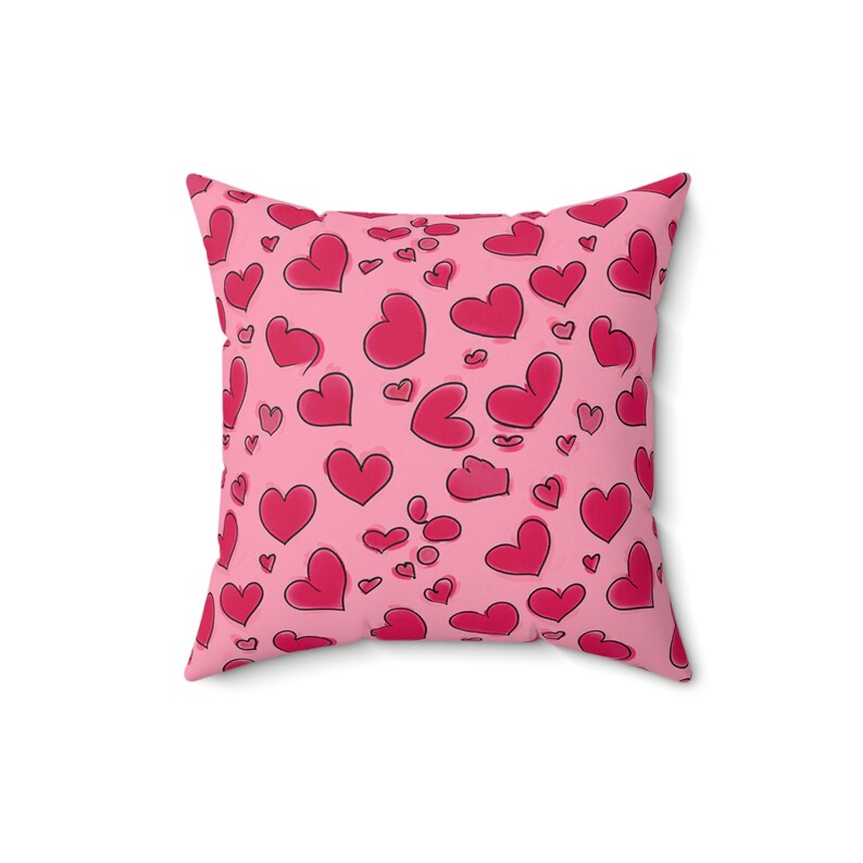 Hot Pink Square Pillow With Hearts, Valentine's Design Spun Polyester ...