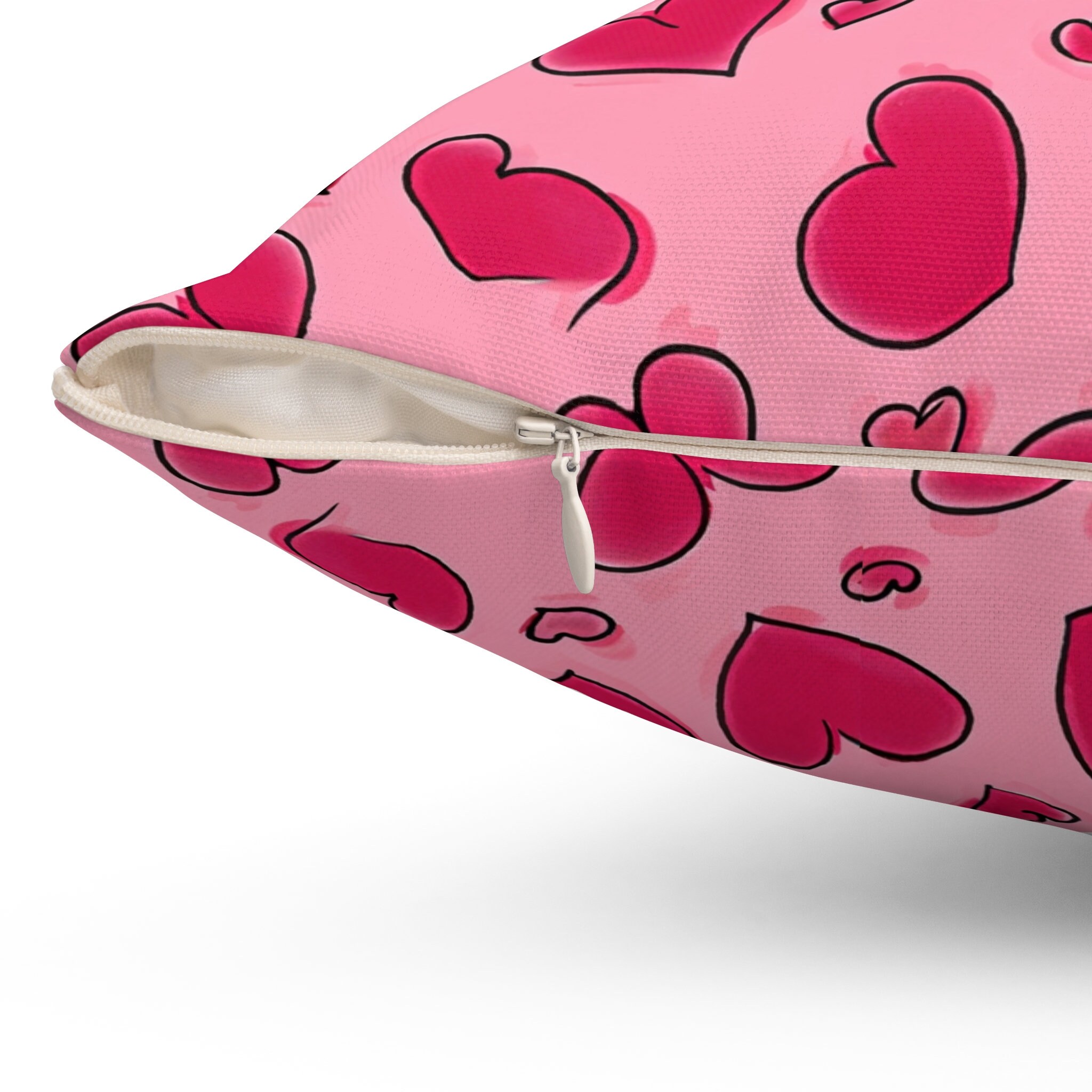 Hot Pink Square Pillow With Hearts, Valentine's Design Spun Polyester ...