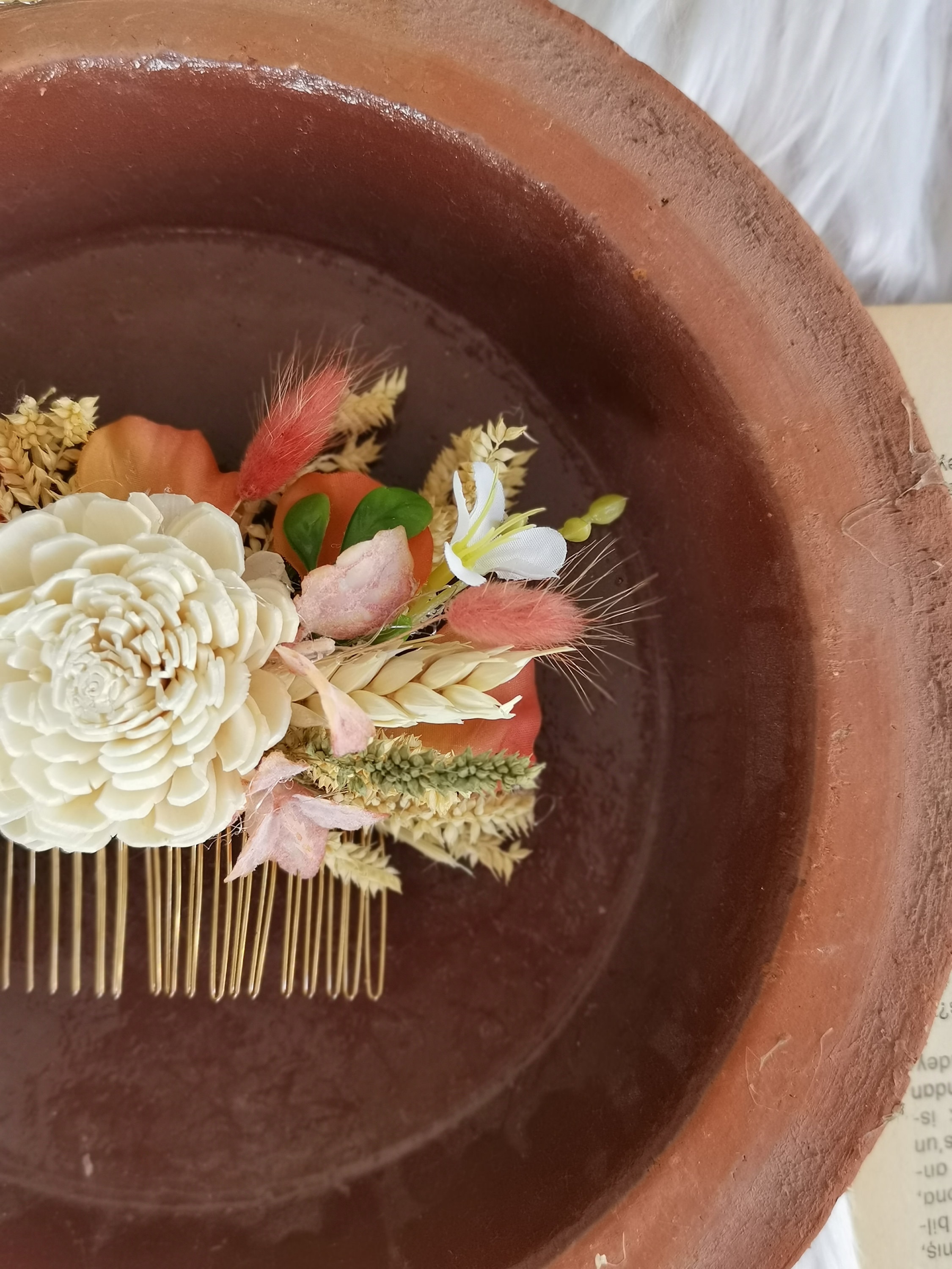 Autumn Boho Orange Flower Hair Comb, Bridal Flower Comb, Boho Floral ...