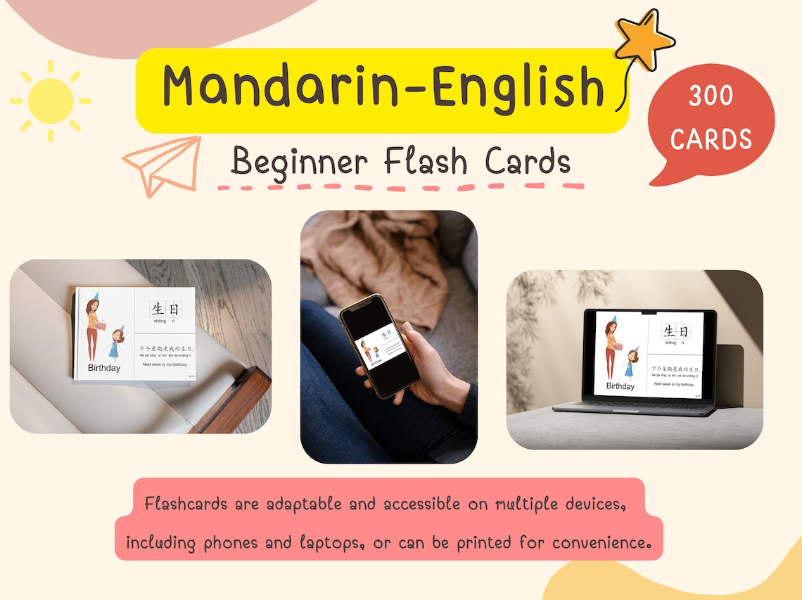 300 Bilingual Chinese Flashcards in Mandarin Chinese & English - Etsy