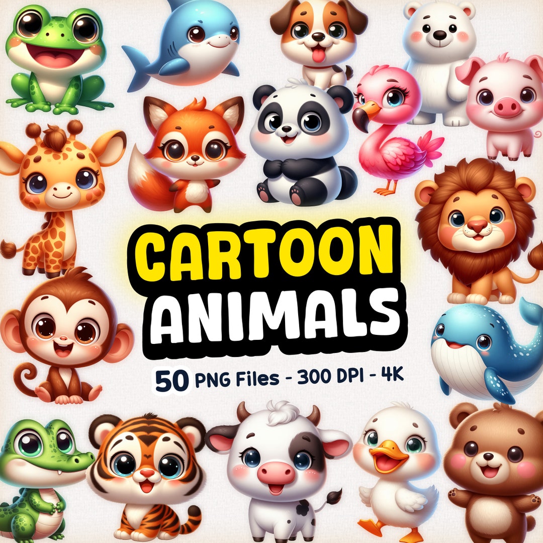 Cartoon Animals Clipart, Cute Animal Clipart, Cute Animal Bundle ...