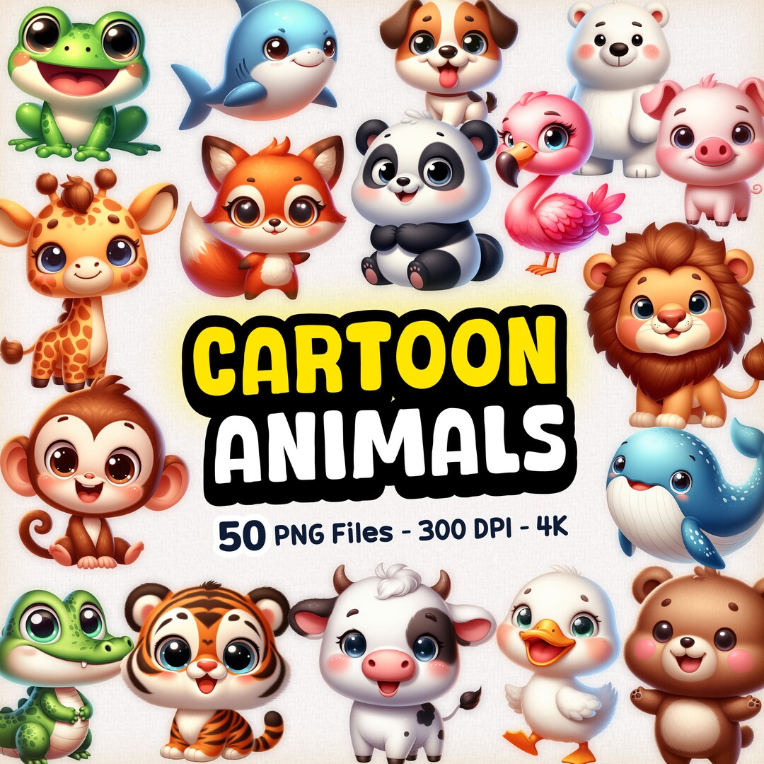 50 Cute Animals Clipart, Animal Clipart, Cute Animal Bundle, Watercolor ...