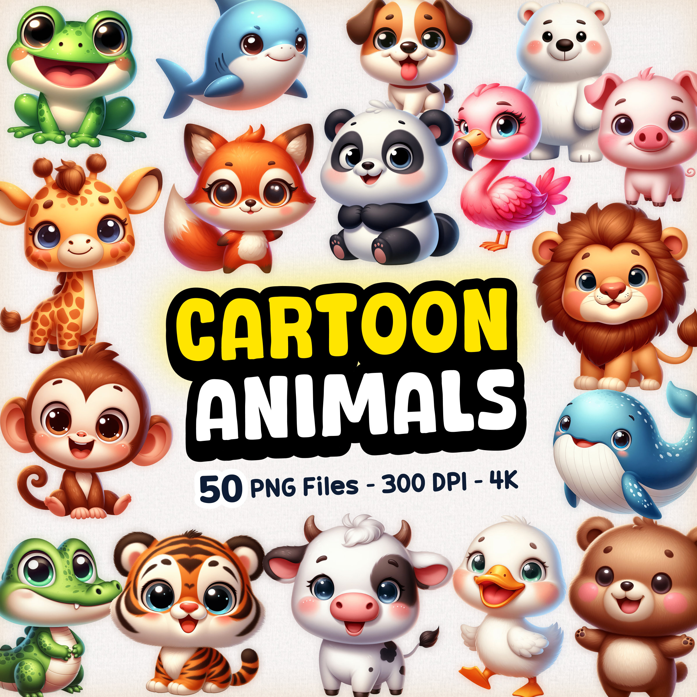 50 Cute Animals Clipart, Animal Clipart, Cute Animal Bundle, Watercolor ...