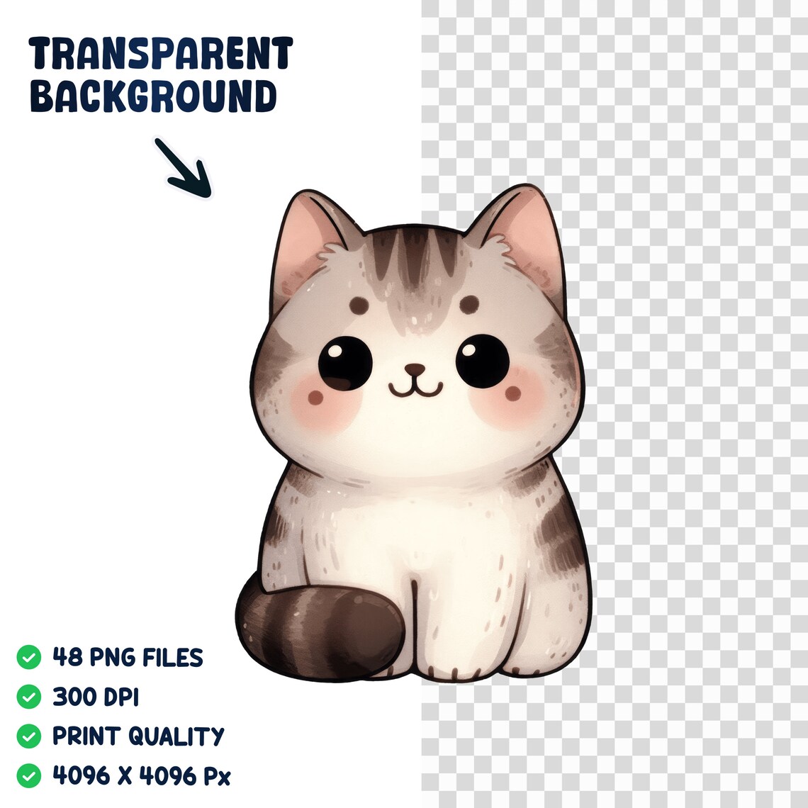 Watercolor Cats Clipart, Cute Cats PNG, Kitten Clipart, Cat PNG, Funny ...