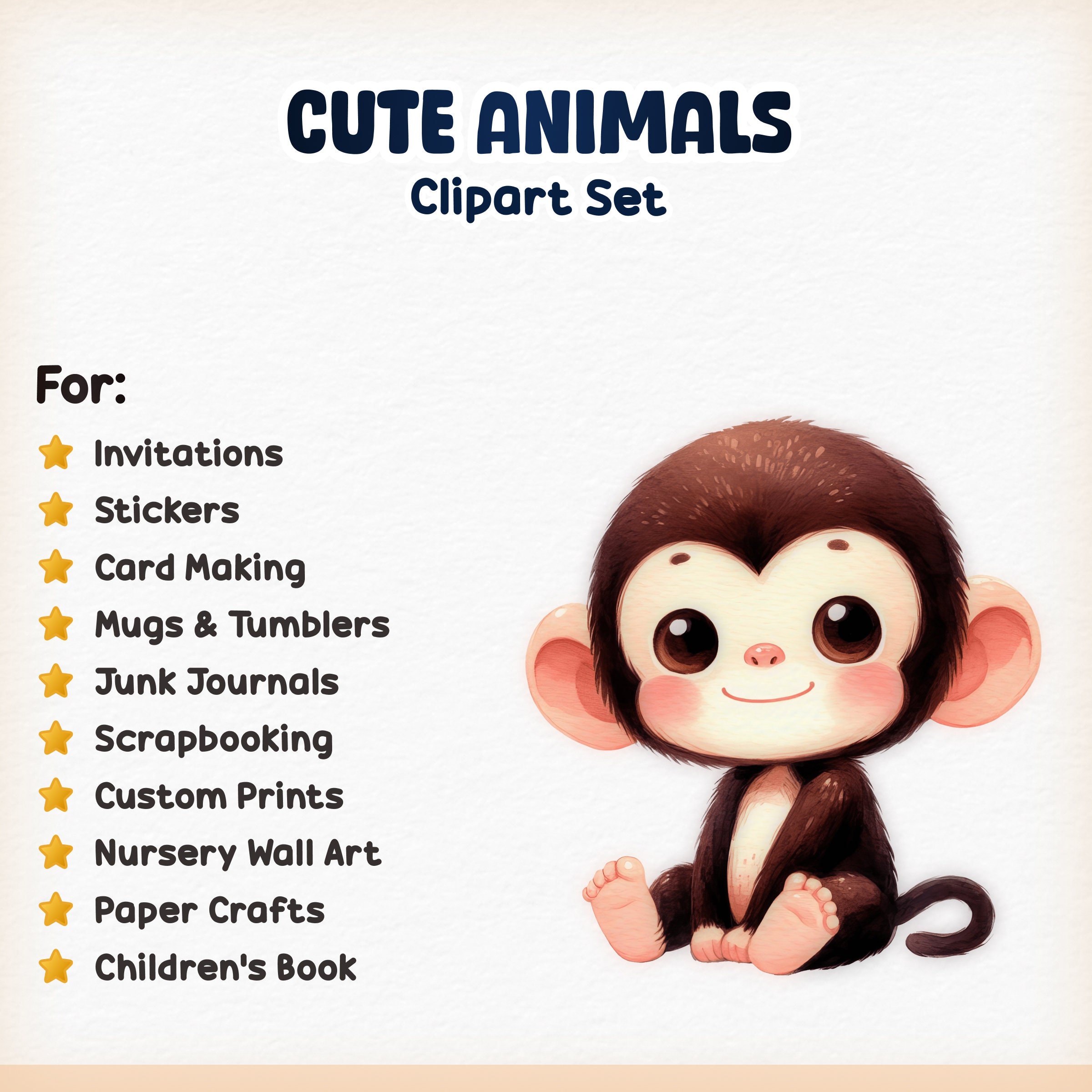 Cute Animals Clipart, Watercolor Animals Clipart, Cute Animal PNG ...