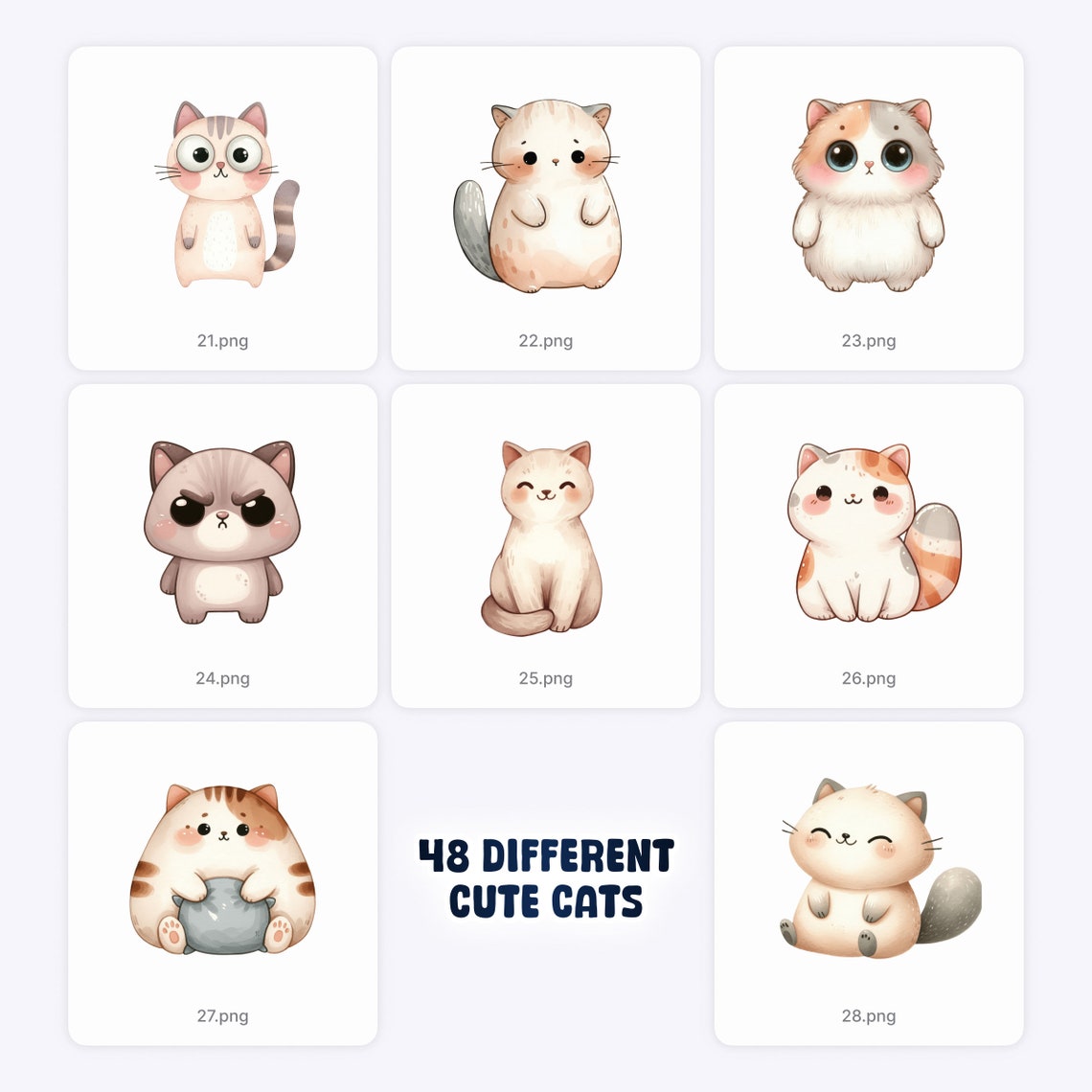 Watercolor Cats Clipart, Cute Cats PNG, Kitten Clipart, Cat PNG, Funny ...