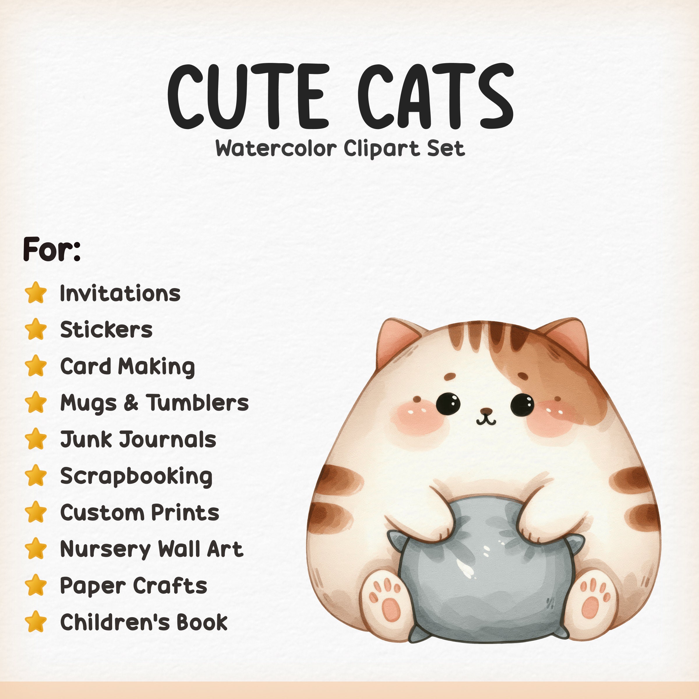 Watercolor Cats Clipart, Cute Cats PNG, Kitten Clipart, Cat PNG, Funny ...