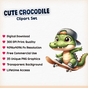 Cute Crocodile Clipart, 35 Cute Alligator PNG, Watercolor Cute Animal ...