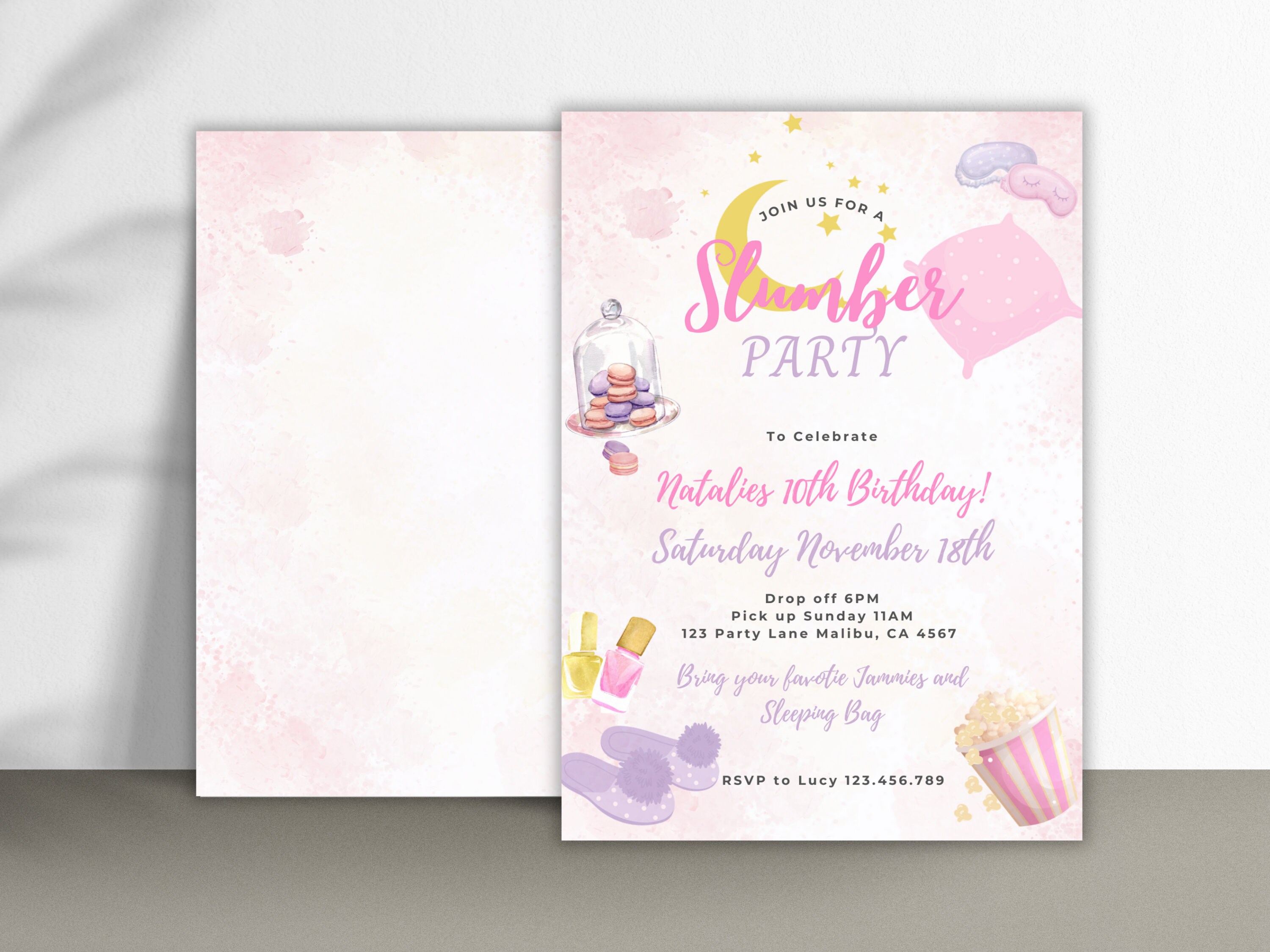 INVITE BUNDLE Slumber Party Invitation Sleepover Birthday Invite Pink ...
