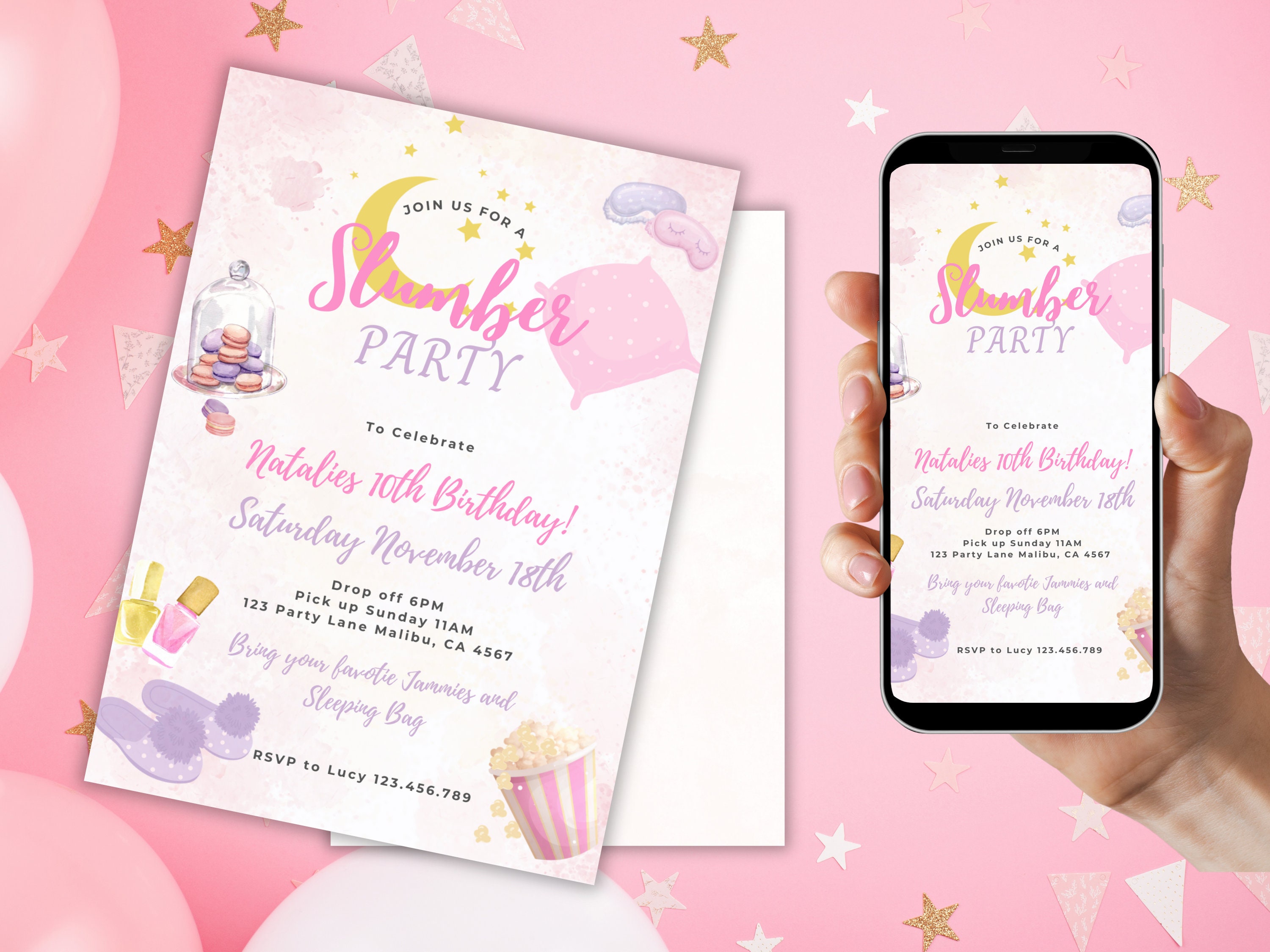 INVITE BUNDLE Slumber Party Invitation Sleepover Birthday Invite Pink ...