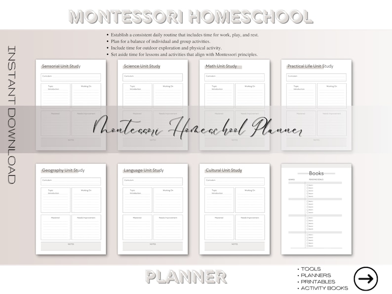 Montessori Homeschool Lesson Planner, Homeschool Calendar, Homeschool ...