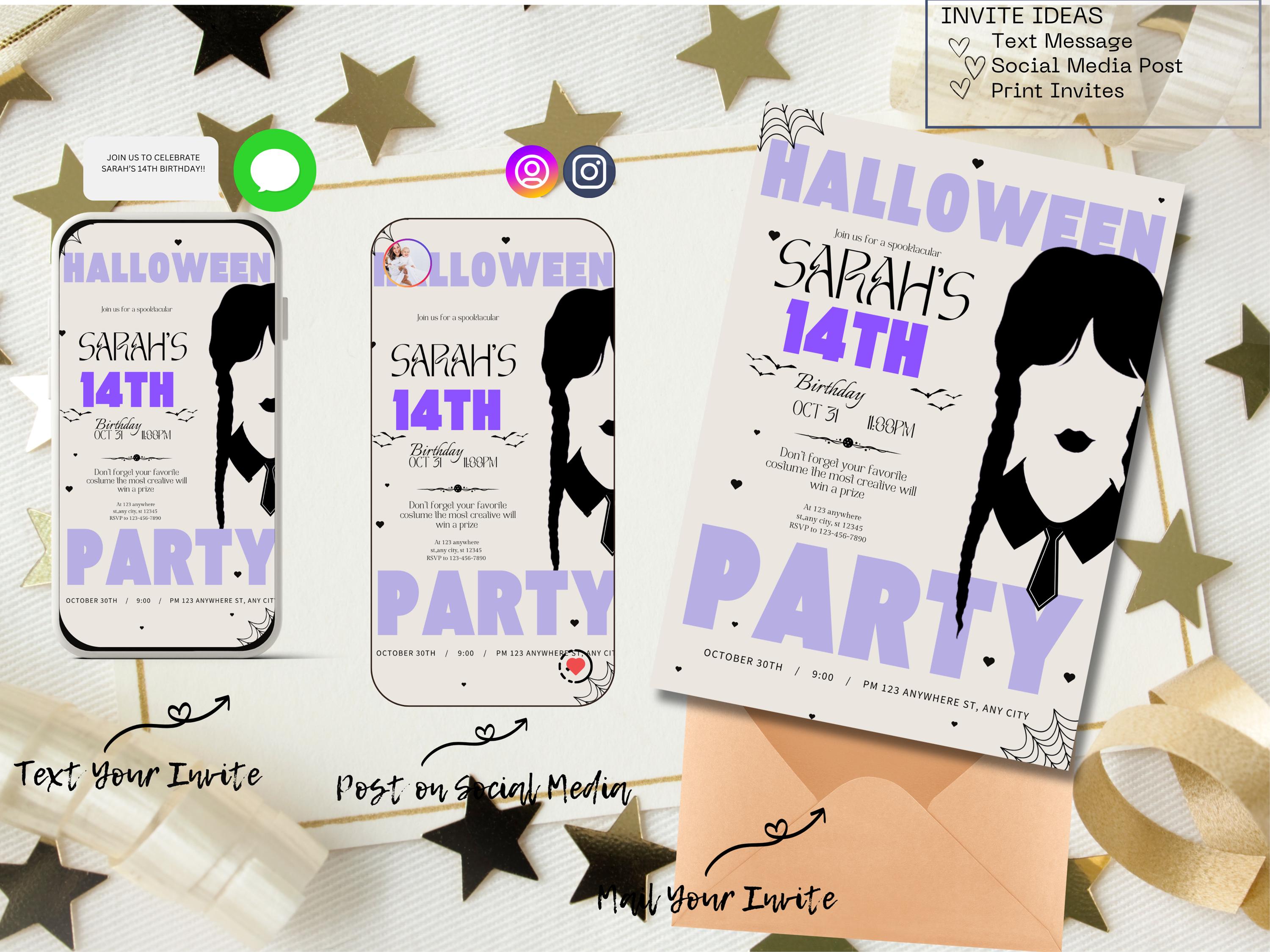 Editable Wednesday Birthday Invitation Template Printable and Digital ...