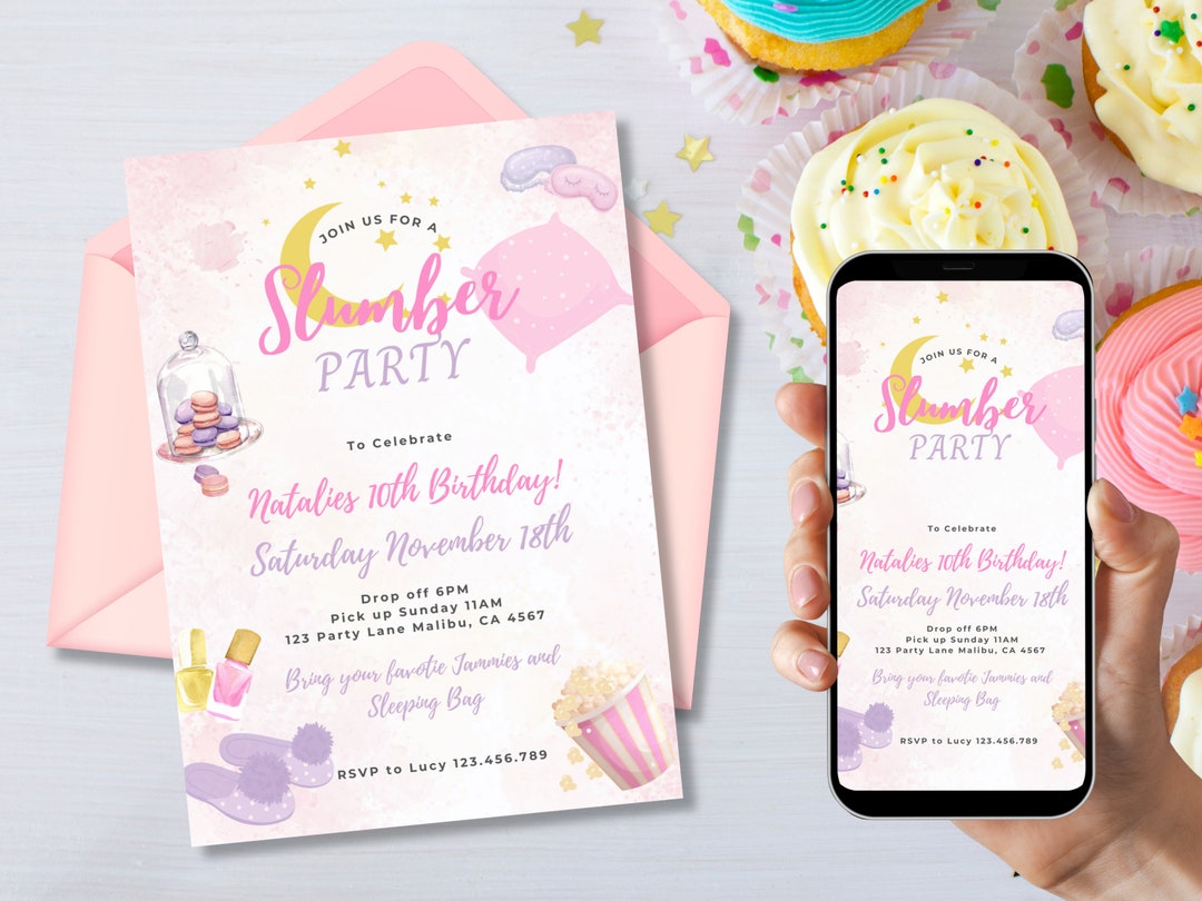 INVITE BUNDLE Slumber Party Invitation Sleepover Birthday Invite Pink ...
