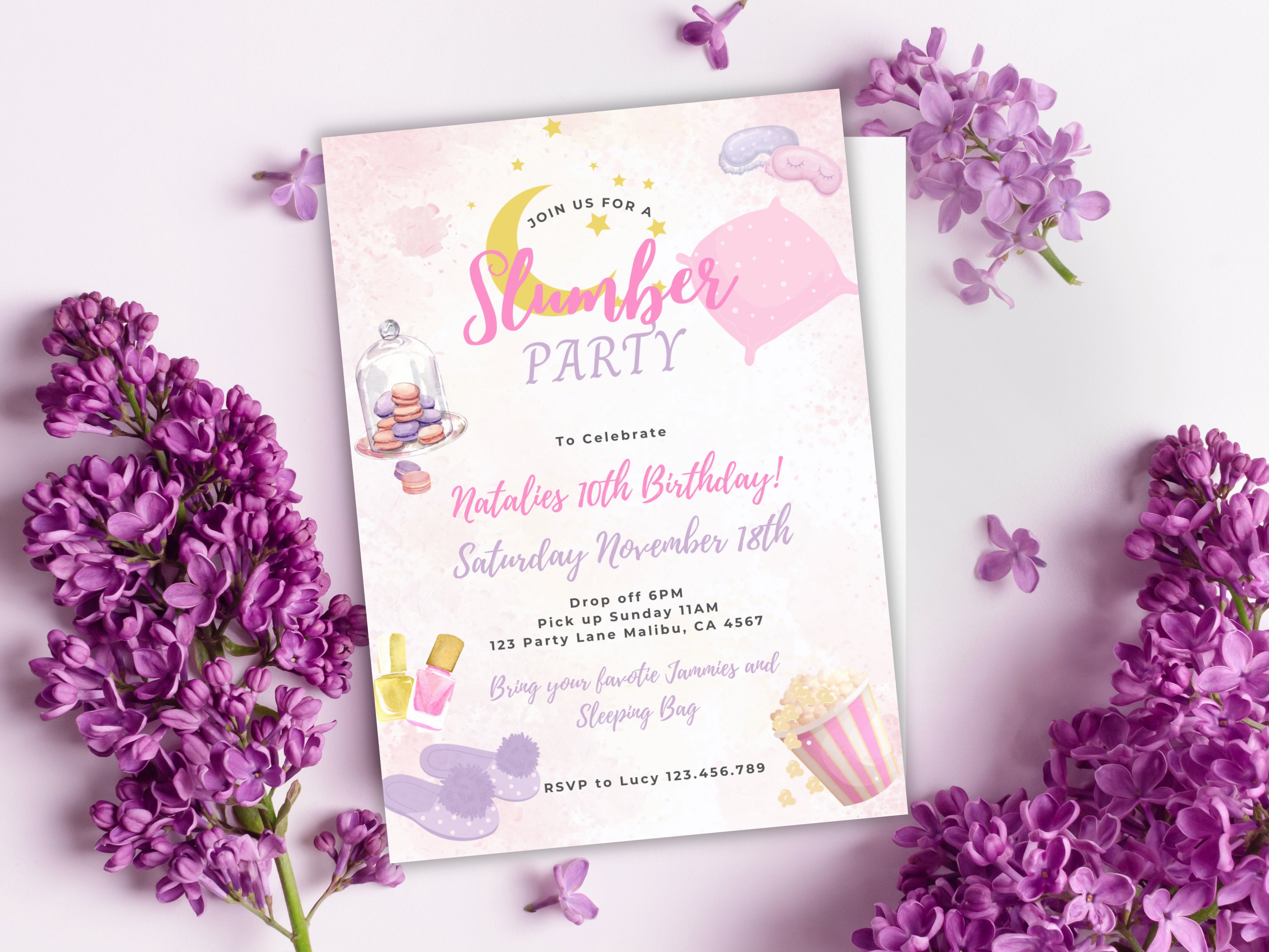 INVITE BUNDLE Slumber Party Invitation Sleepover Birthday Invite Pink ...