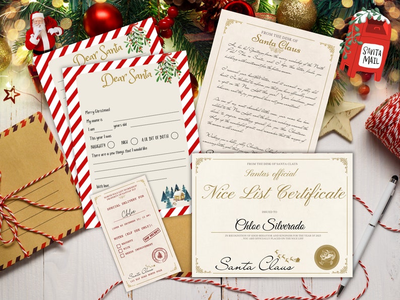 5 Piece Santa Stationary, Letter From Santa, Nice List Certificate ...
