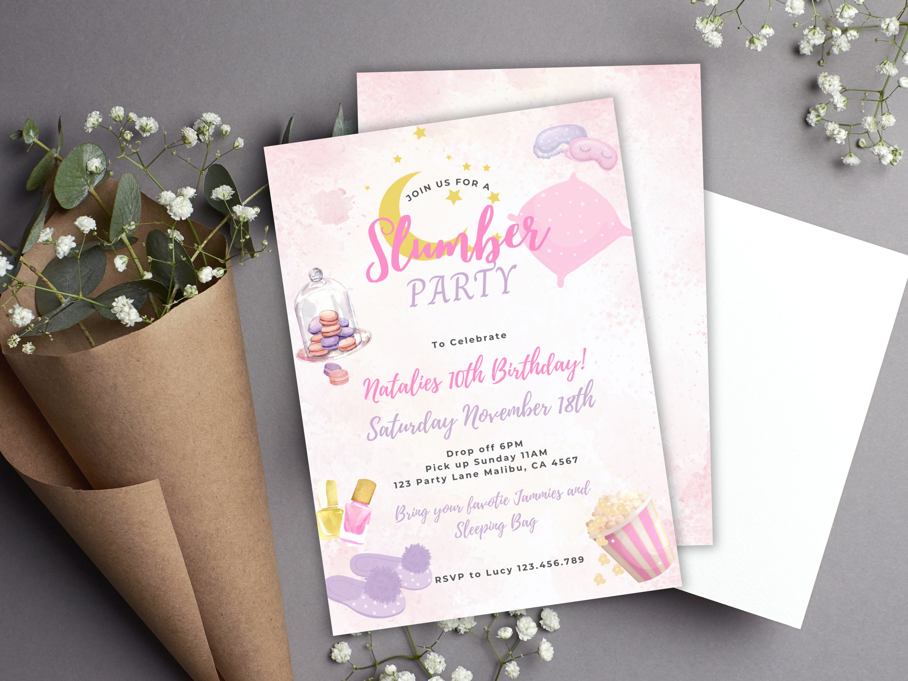 INVITE BUNDLE Slumber Party Invitation Sleepover Birthday Invite Pink ...