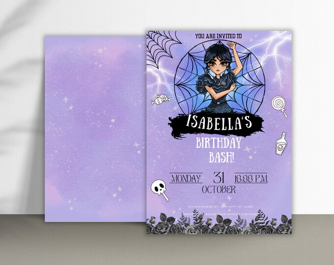Editable Wednesday Addams Birthday Invitation Template | Printable ...