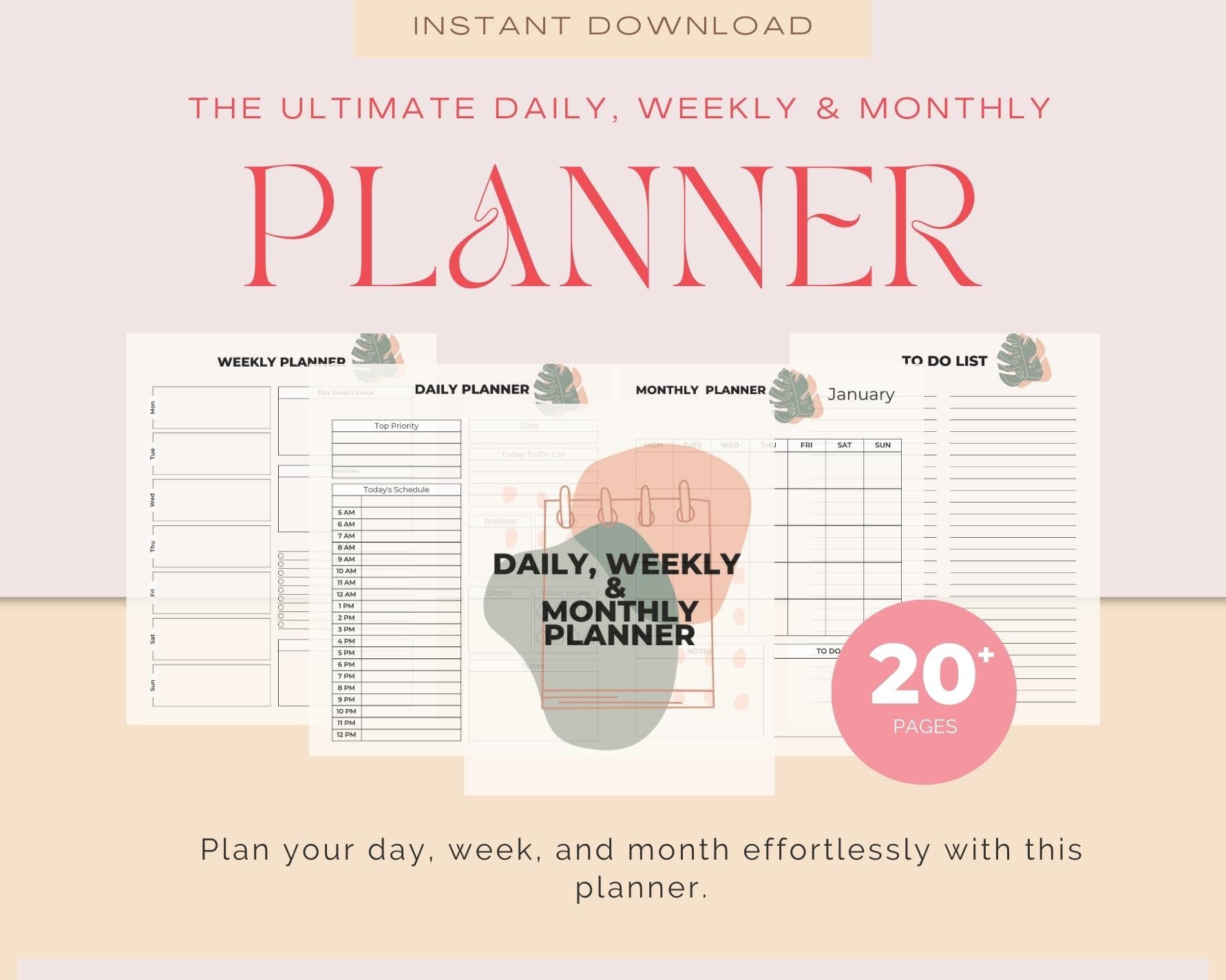 Digital Undated Daily, Weekly & Monthly Planner 22 Pages Daily Planner ...