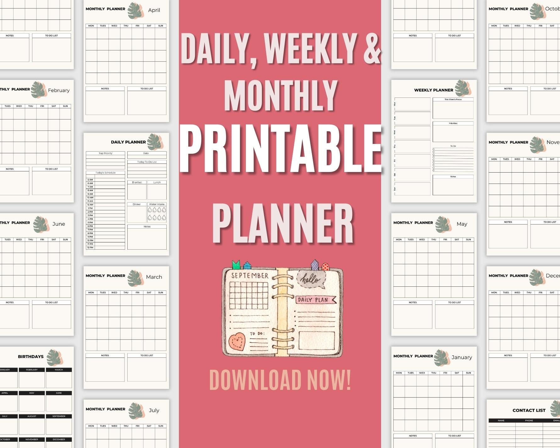 Digital Undated Daily, Weekly & Monthly Planner 22 Pages Daily Planner ...