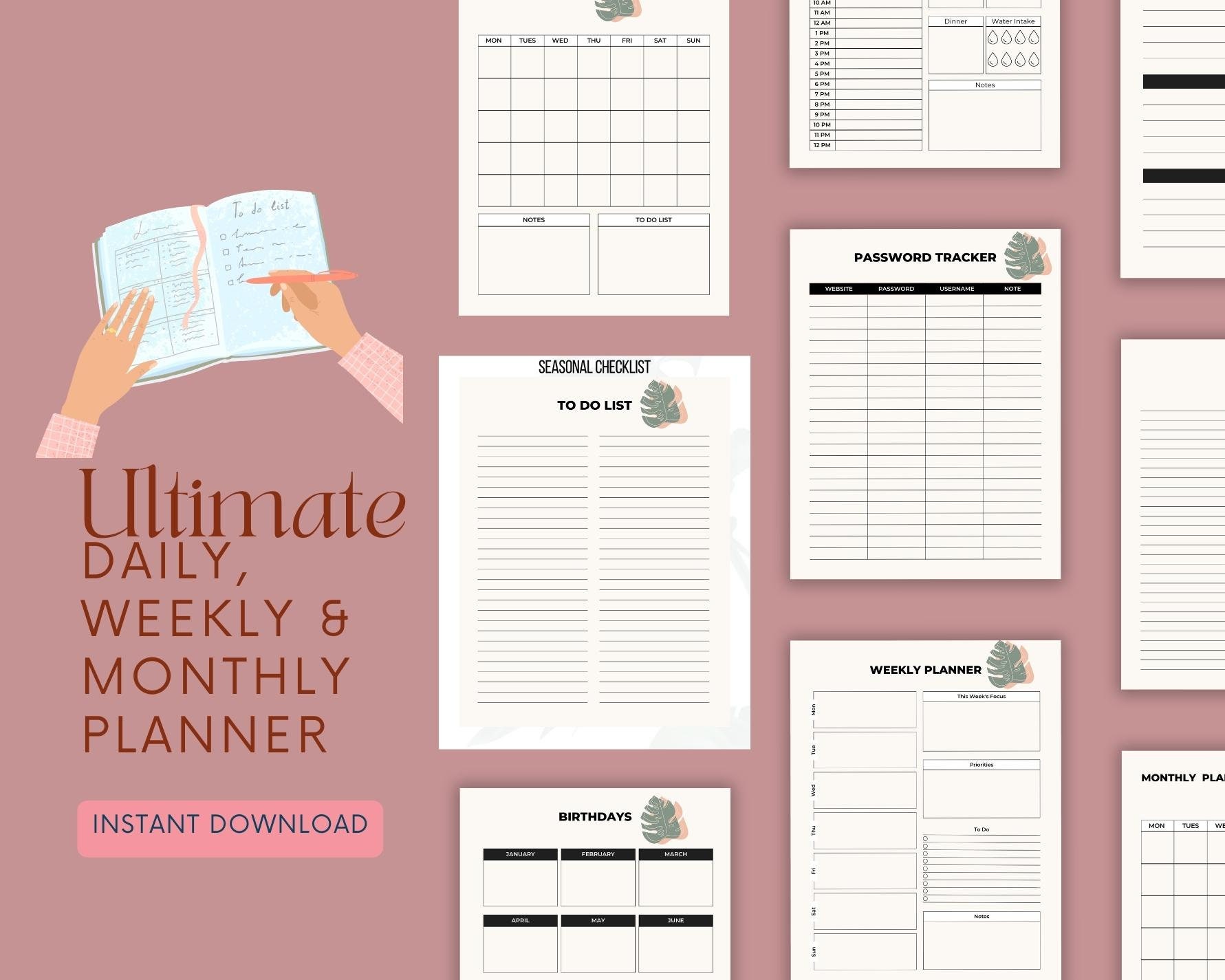 Digital Undated Daily, Weekly & Monthly Planner 22 Pages Daily Planner ...