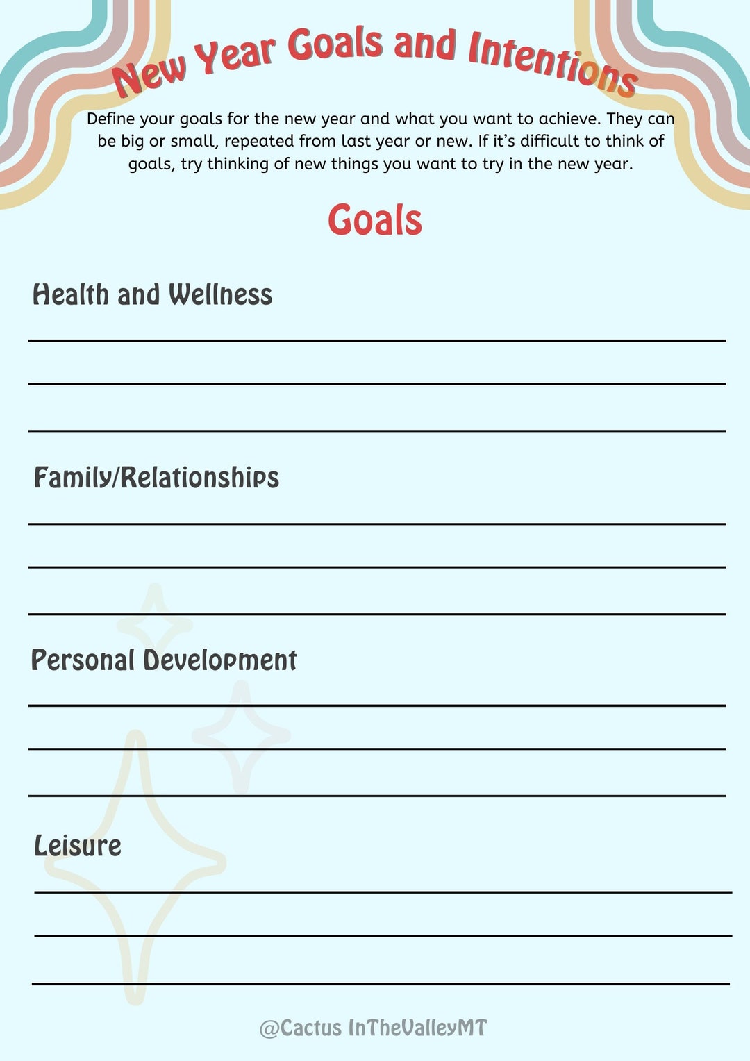 New Years Goals and Intentions Therapy Intervention, New Years ...
