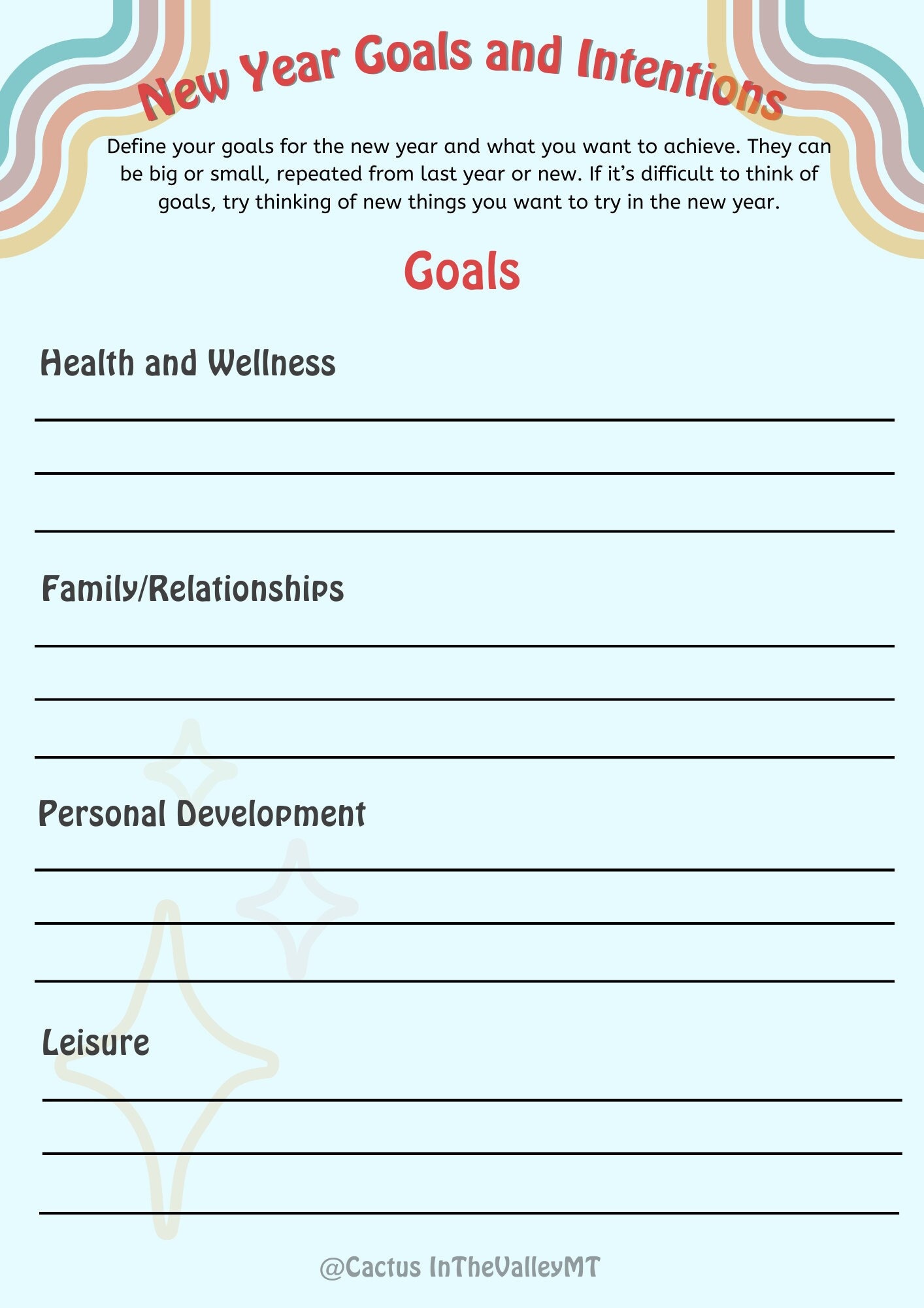 New Years Goals and Intentions Therapy Intervention, New Years ...