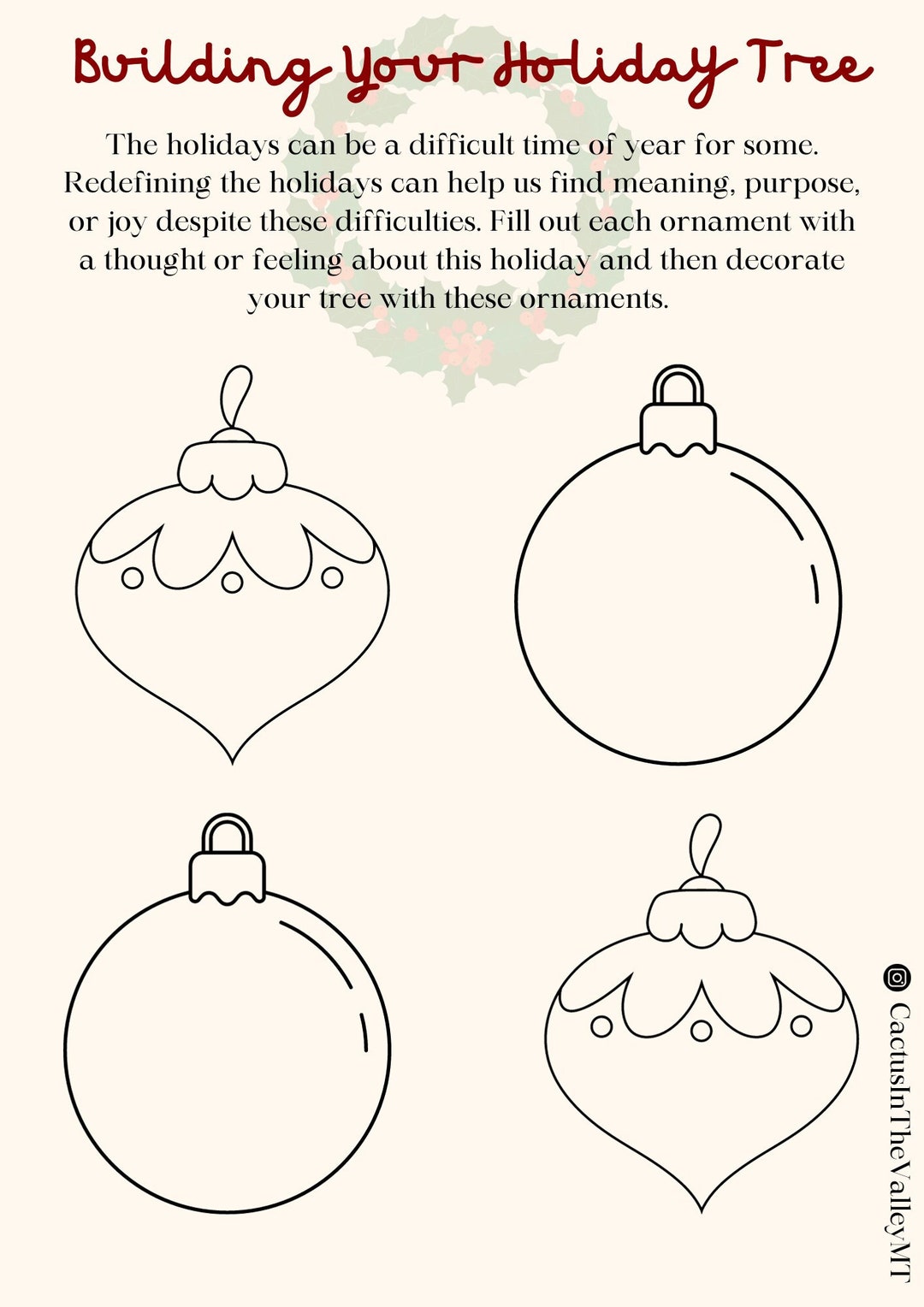 Building Your Holiday Tree Intervention, Holiday Grief/anxiety, Therapy ...