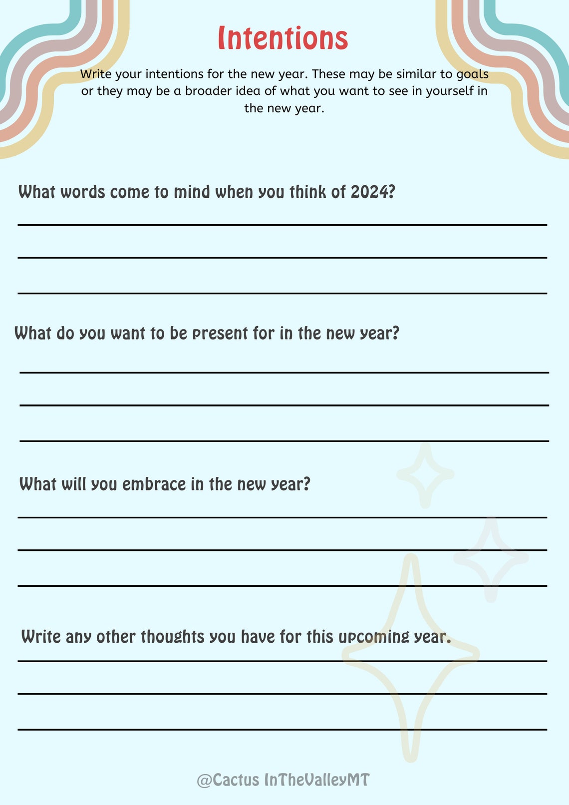 New Years Goals and Intentions Therapy Intervention, New Years ...