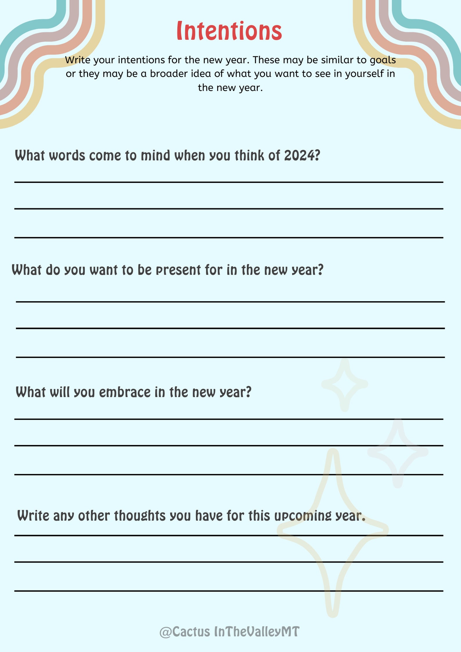 New Years Goals and Intentions Therapy Intervention, New Years ...